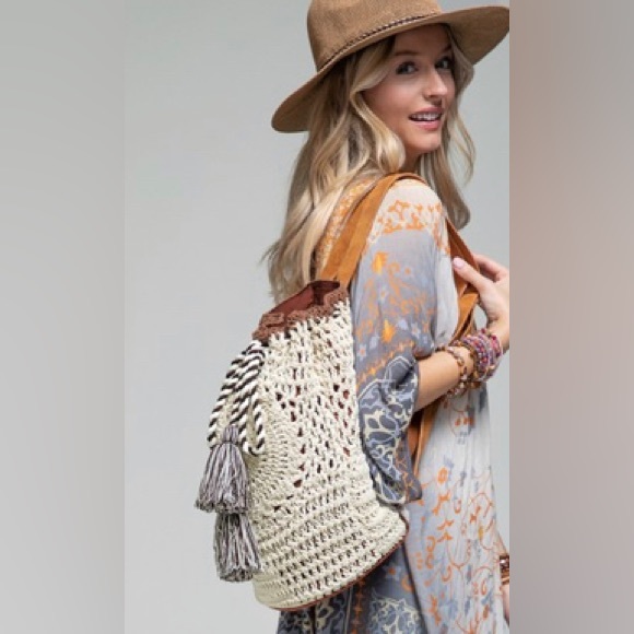 ruggine | Bags | New Boho Sling Bag Crochet Backpack Real Suede Straps ...